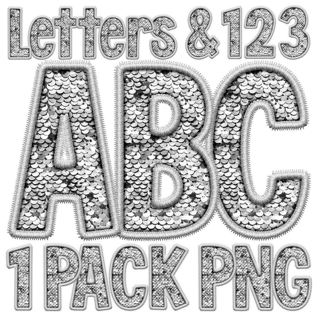 White Sequin Alphabet, Faux Sequin Fill Letters, Faux Embroidery Stitch ...
