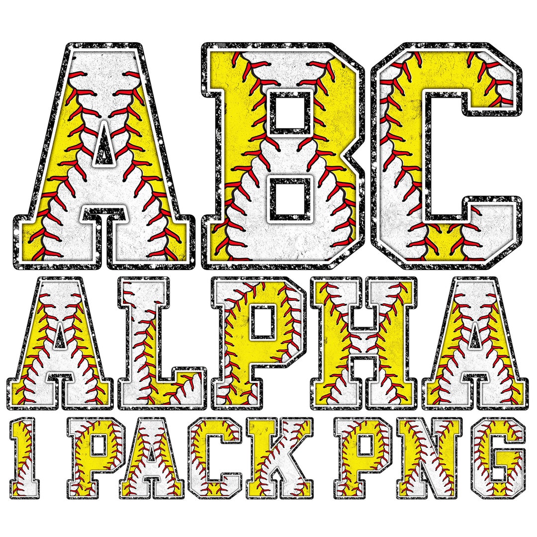 Digital Baseball Softball Mix Alphabet PNG, Yellow, White, Stitches ...