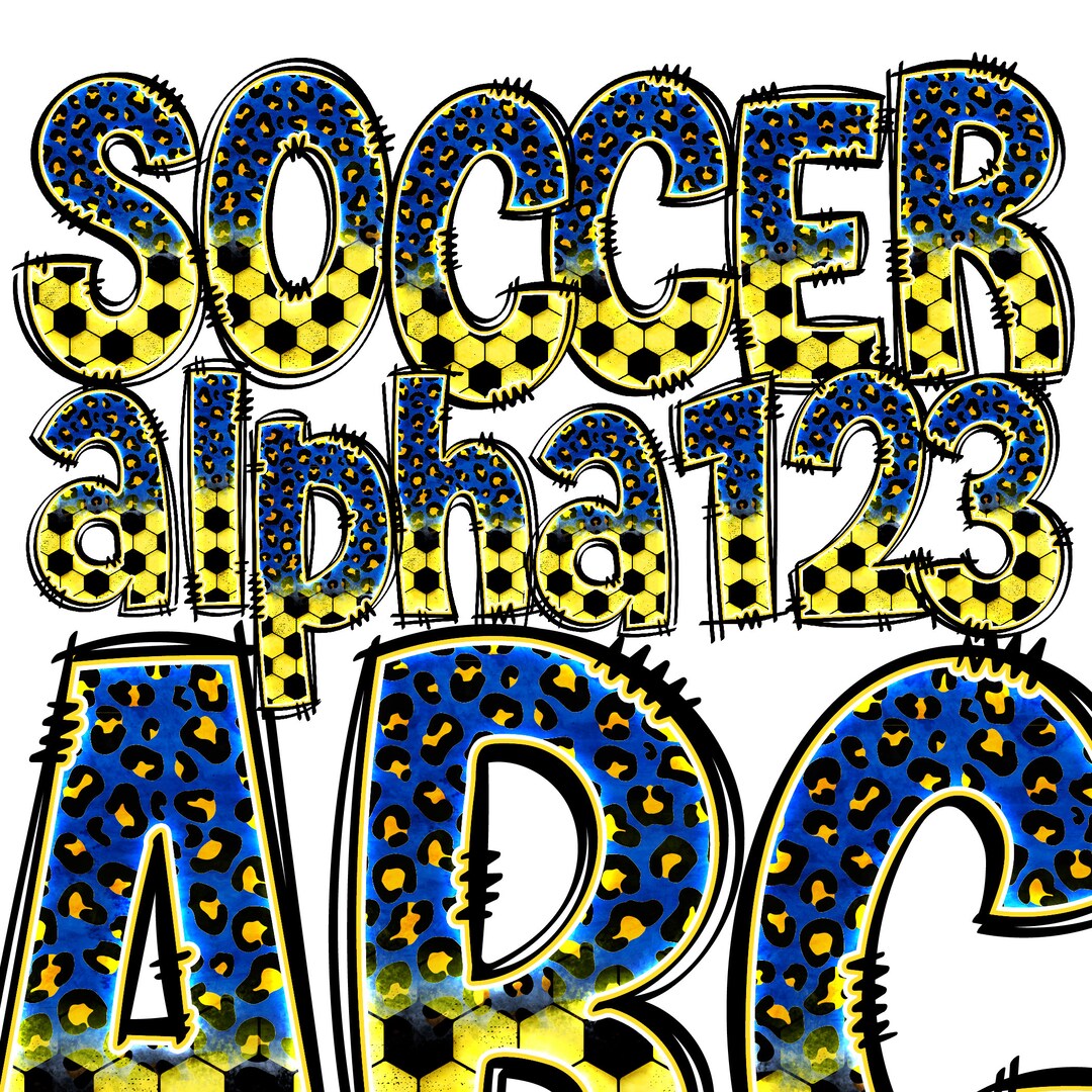 Leopard Soccer Alphabet PNG Bundle, Gold Yellow Navy, Split Leopard ...
