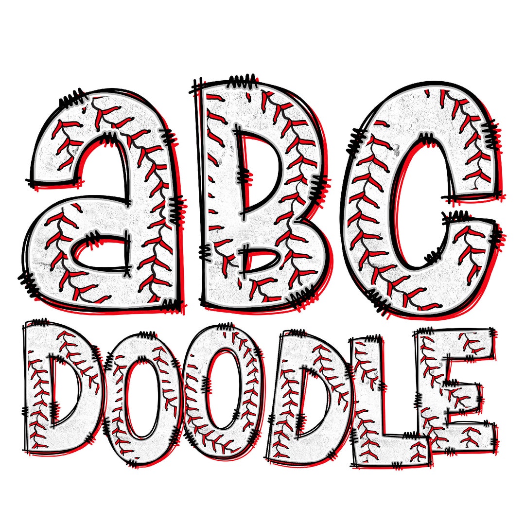 Digital Doodle Baseball Letters PNG, Baseball Stitching Pattern Fills ...