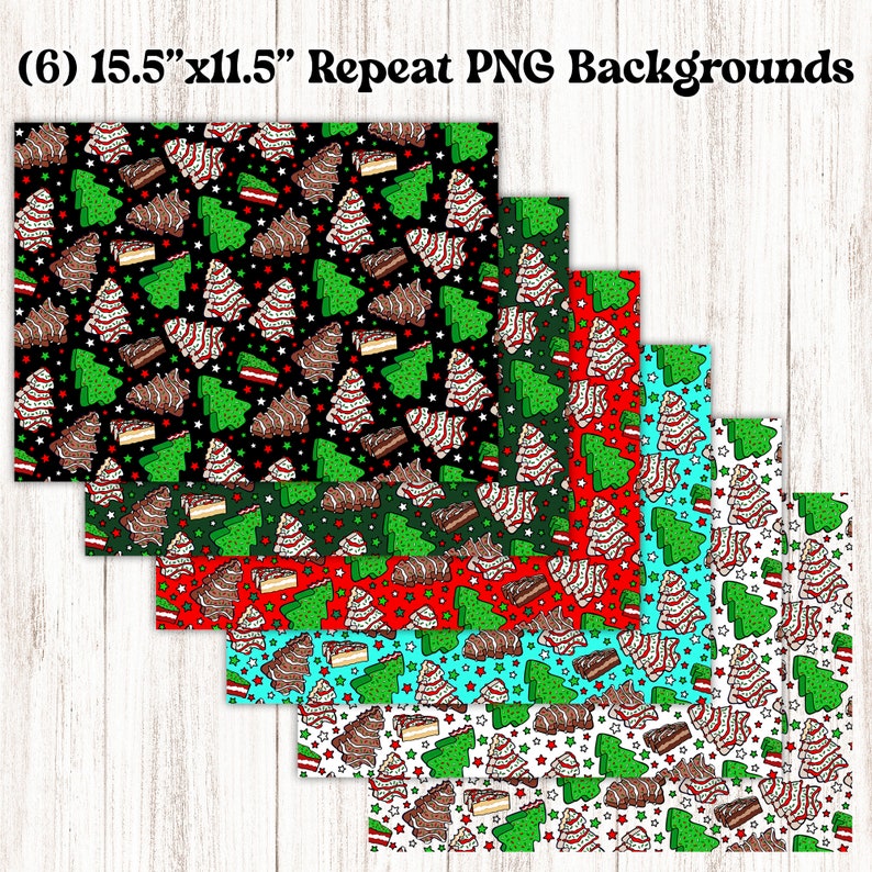 Christmas Tree Cakes Pattern Background PNG Bundle, Multiple Options ...