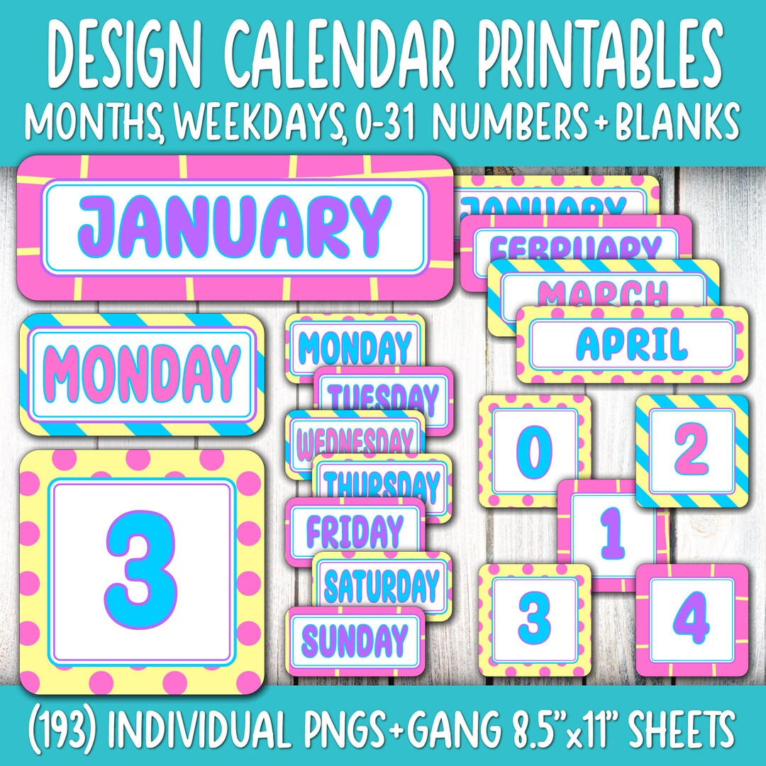 Wall Calendar - Standard - for Teachers | Grid, Stripes, Polka Dots ...