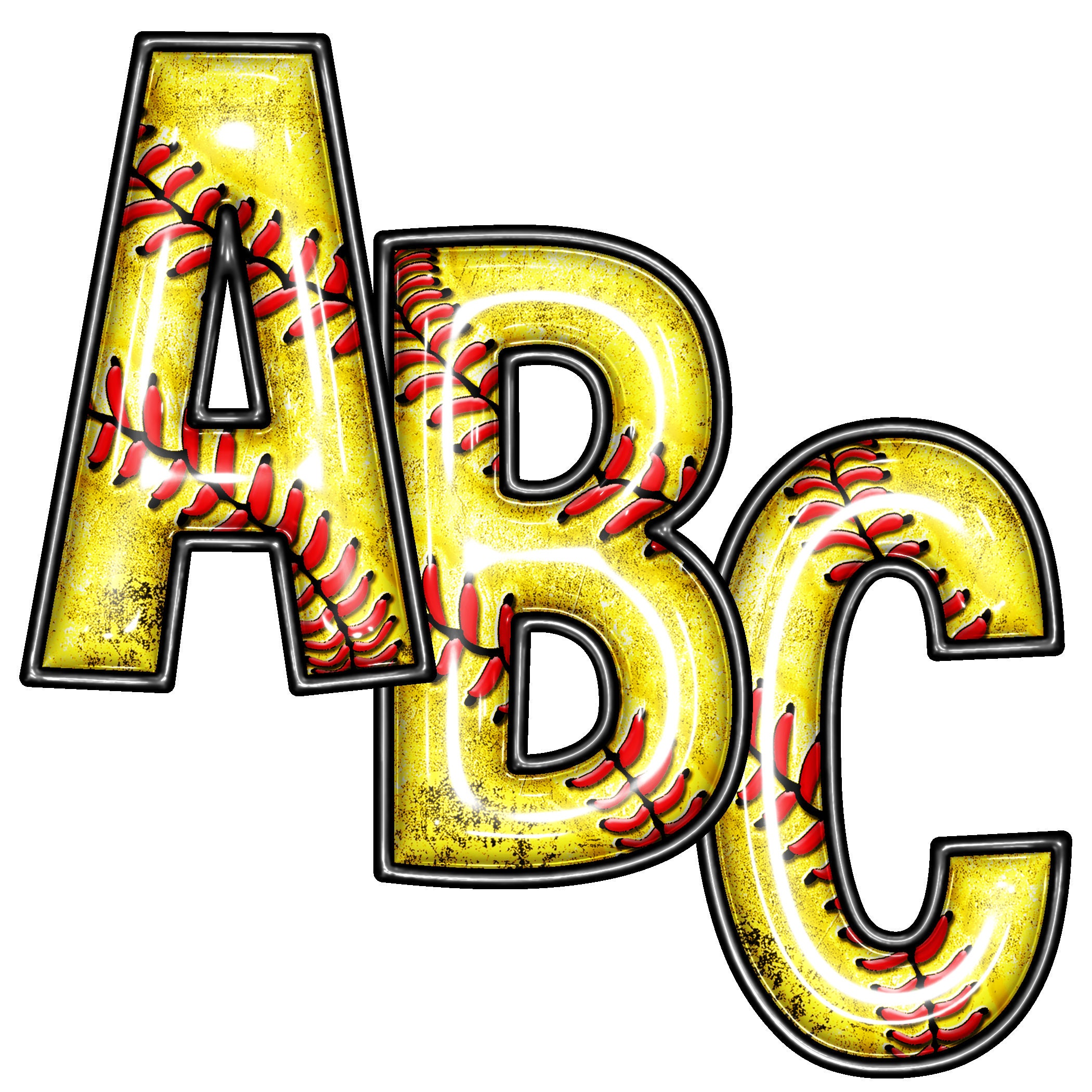 Inflated Softball Baseball Alphabets PNG Bundle, 2 Pack Digital 3D Puff ...