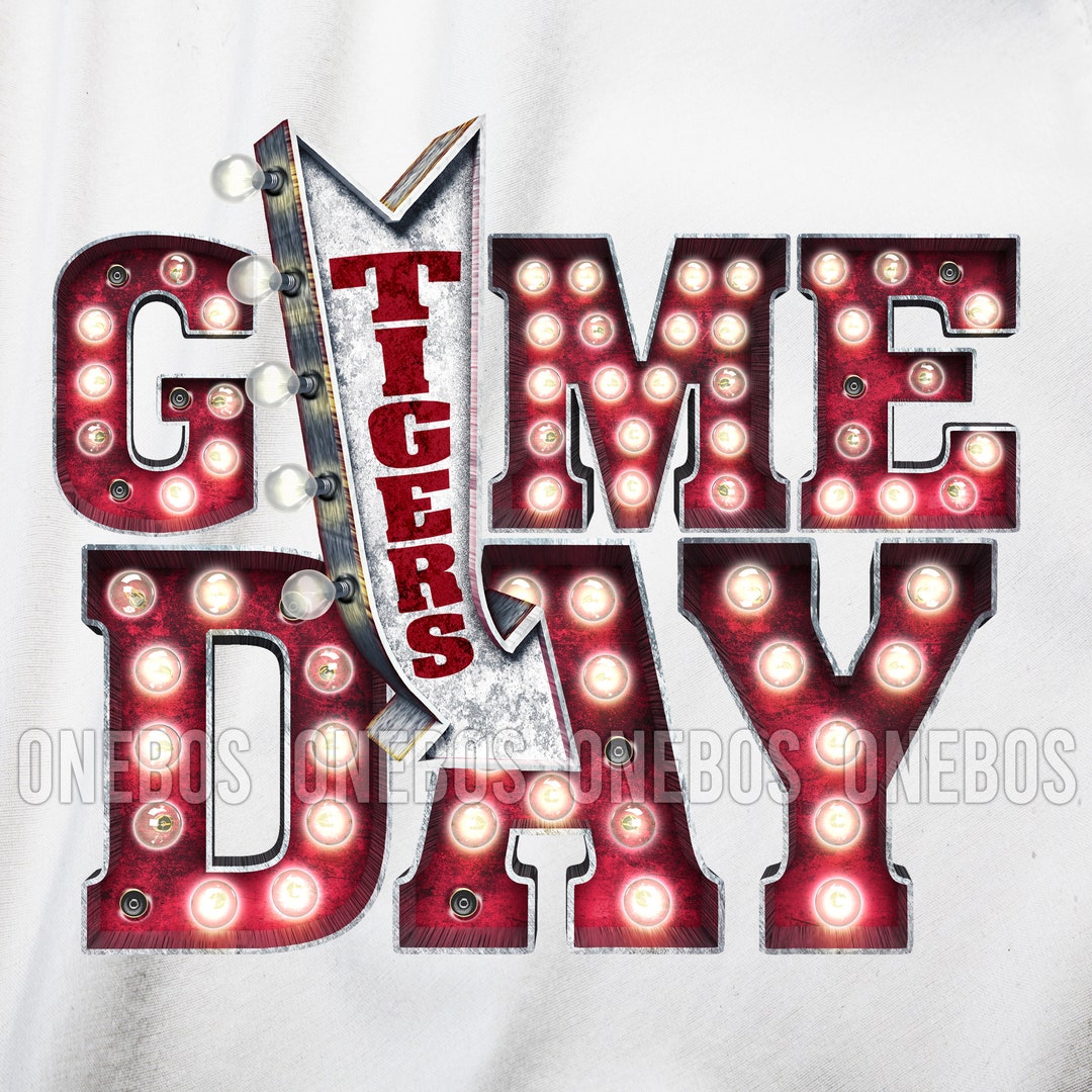 Tigers GAME DAY PNG, Red Maroon, White School Colors, Marquee Letters ...