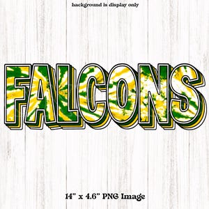 Falcons Mascot Digital Download PNG, Tie-dye Green Gold White, School ...