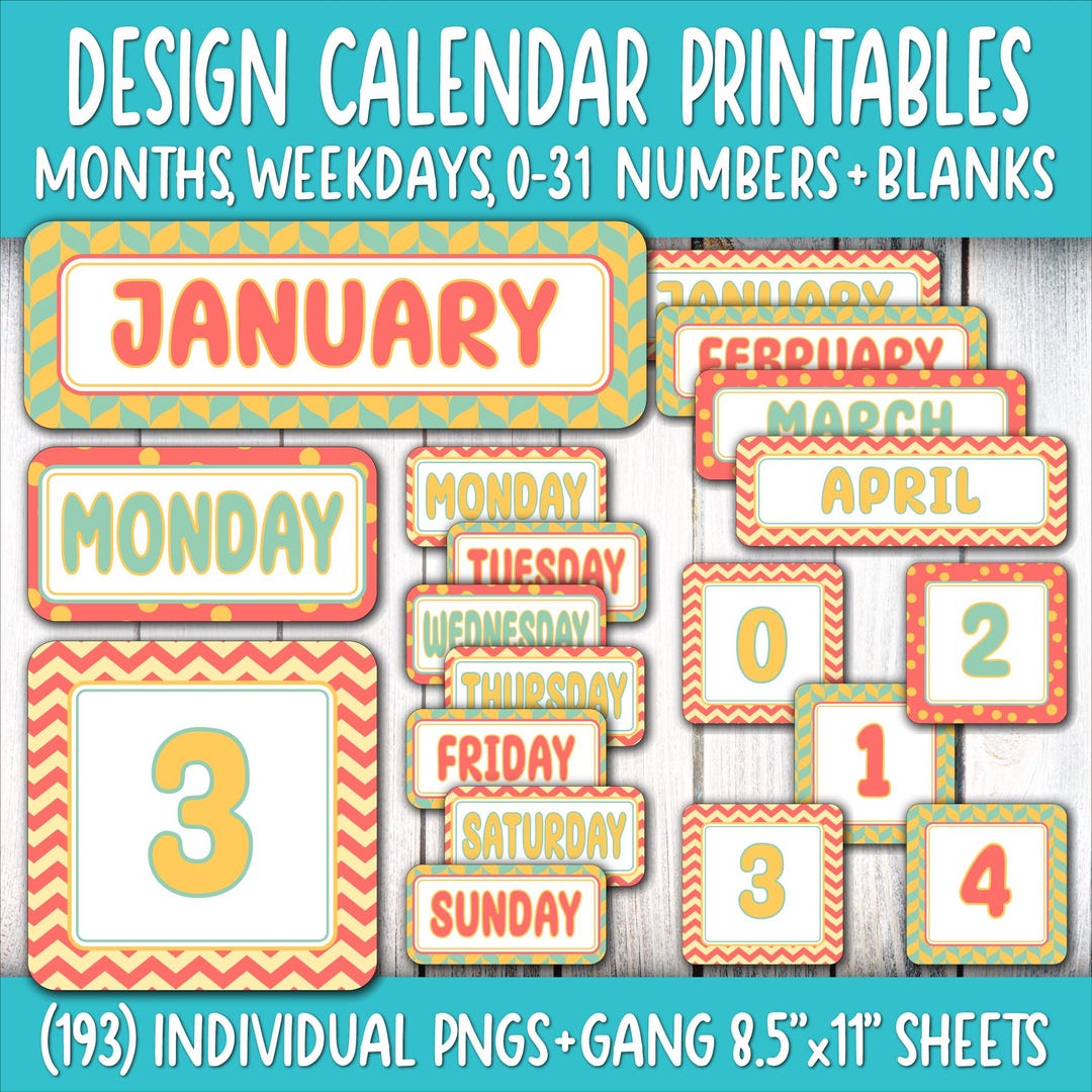 Wall Calendar - Standard - for Teachers | Geometric, Chevron, Polka Dot ...