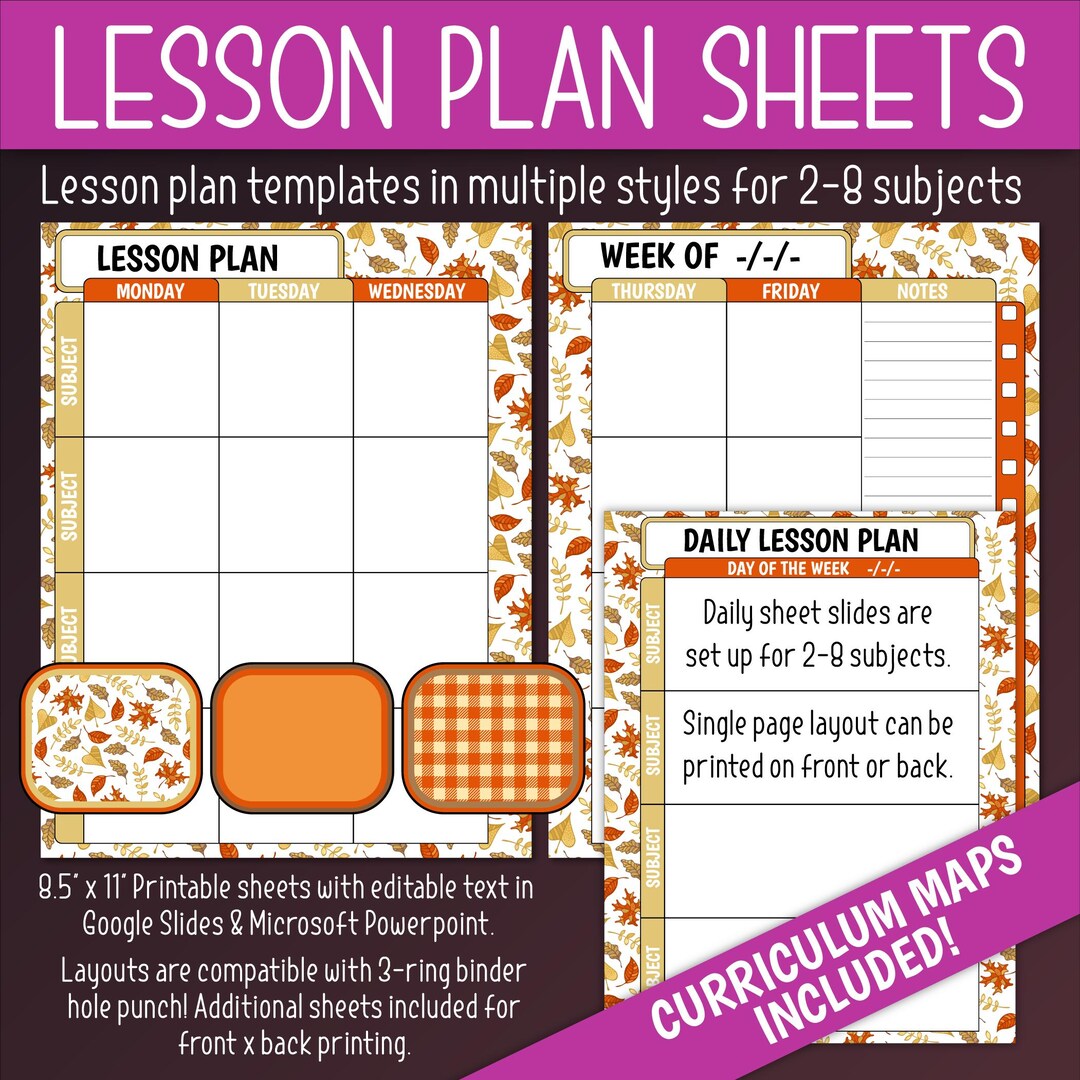Lesson Plan Sheets & Curriculum Maps (editable) | Fall, Autumn, Leaf ...