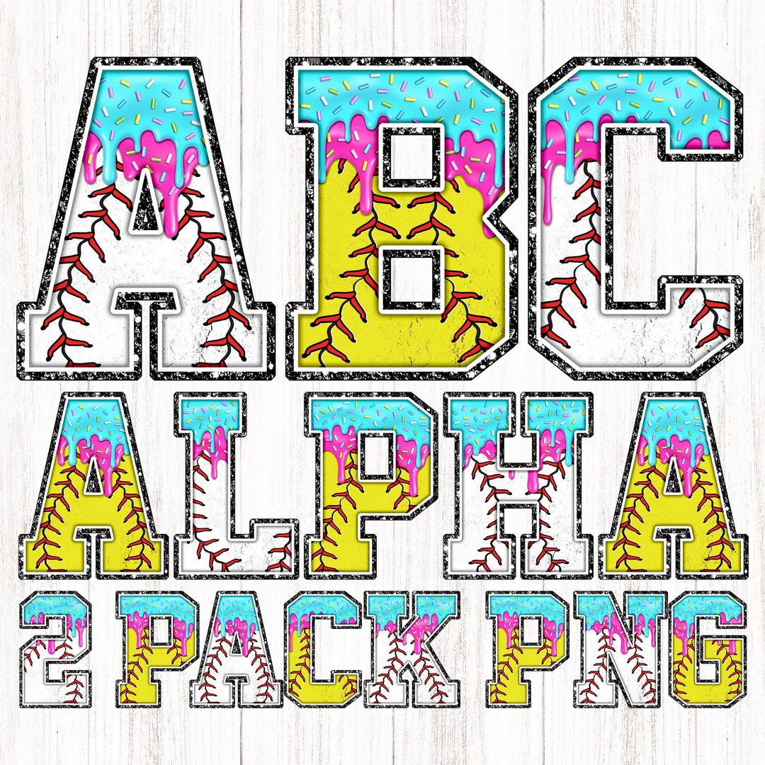 Baseball Softball Drippy Alphabet With Stitch Pattern, Sublimation PNG ...