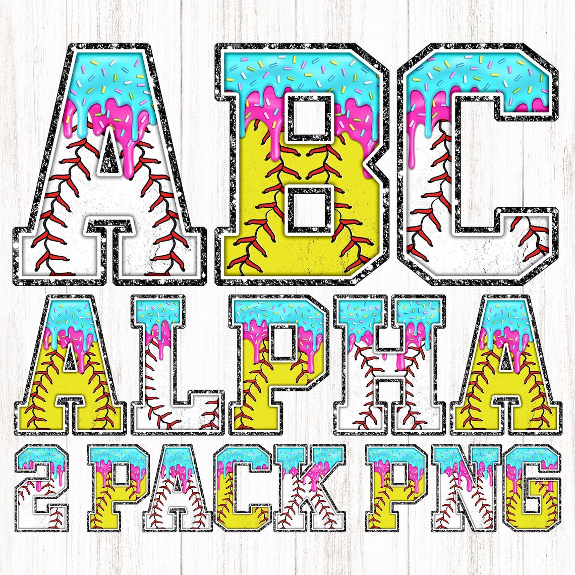 Baseball Softball Drippy Alphabet With Stitch Pattern, Sublimation PNG ...