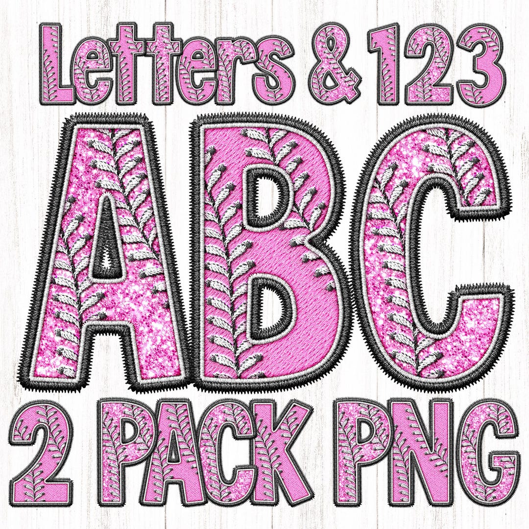 Pink Baseball Alphabets - Faux Embroidery Letters - Sports Alpha - Pink ...