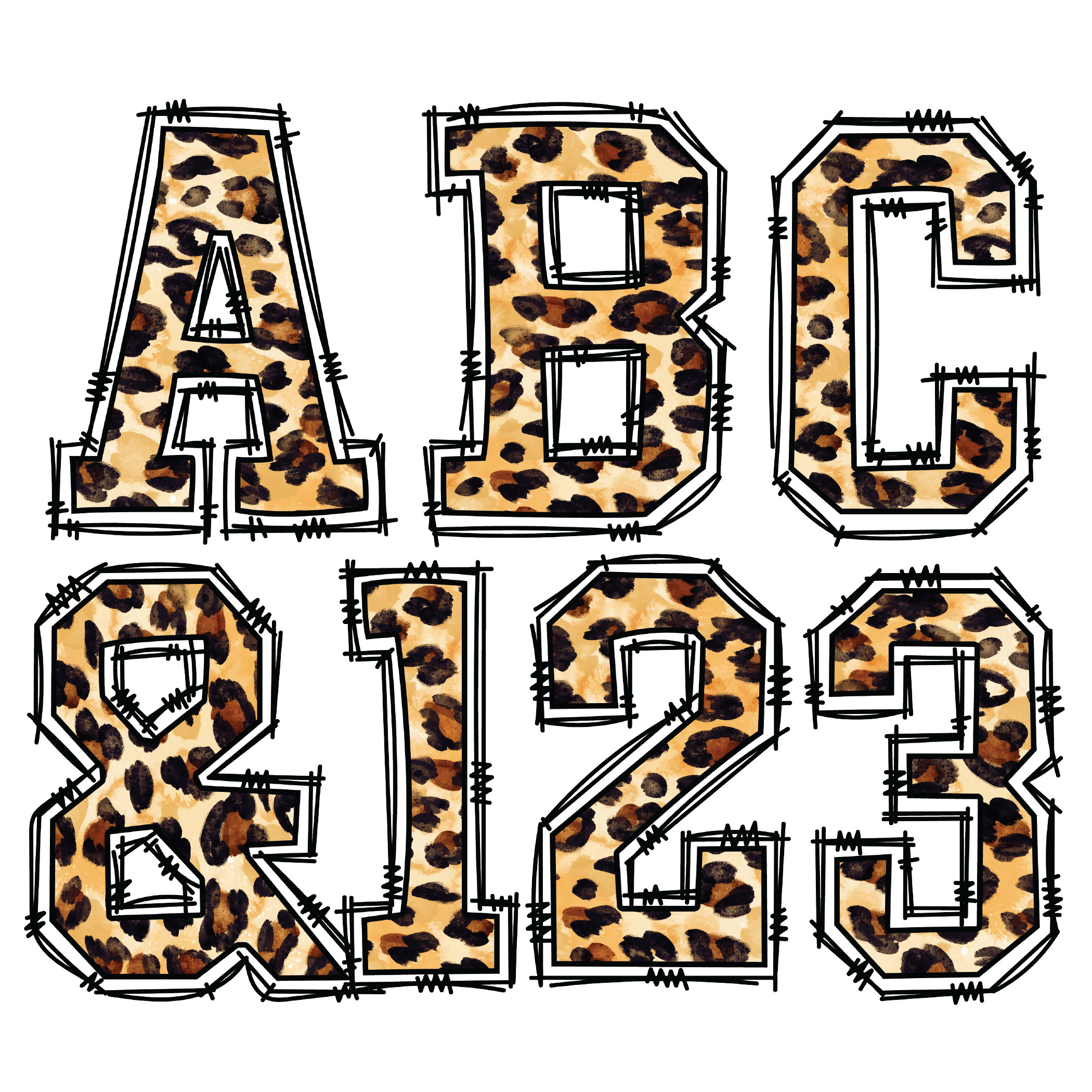 Digital Letters PNG Athletic Leopard Fill Block Style | Etsy