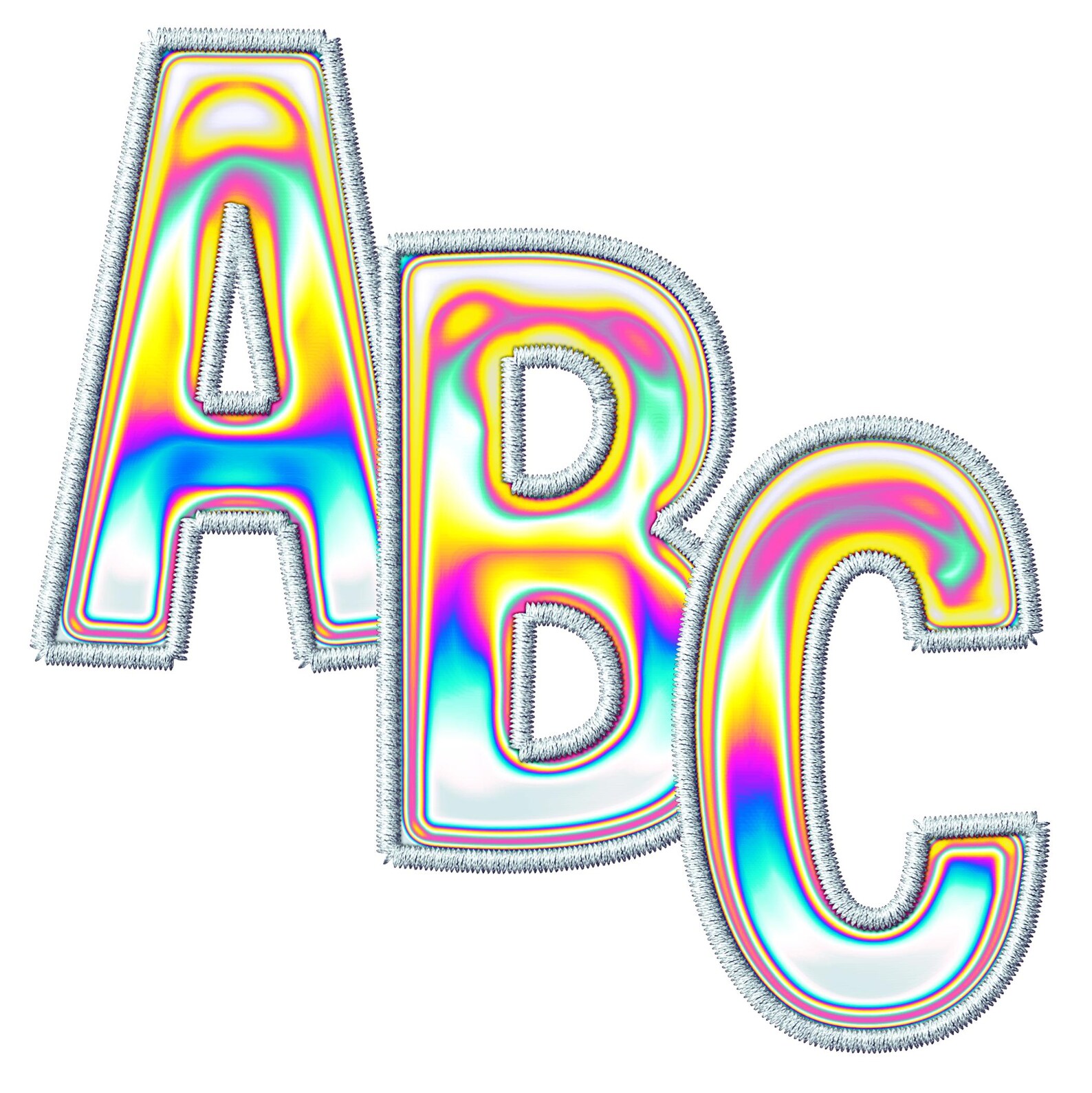 Faux Embroidery Alphabet, Holographic Mylar Metallic Text Effect ...