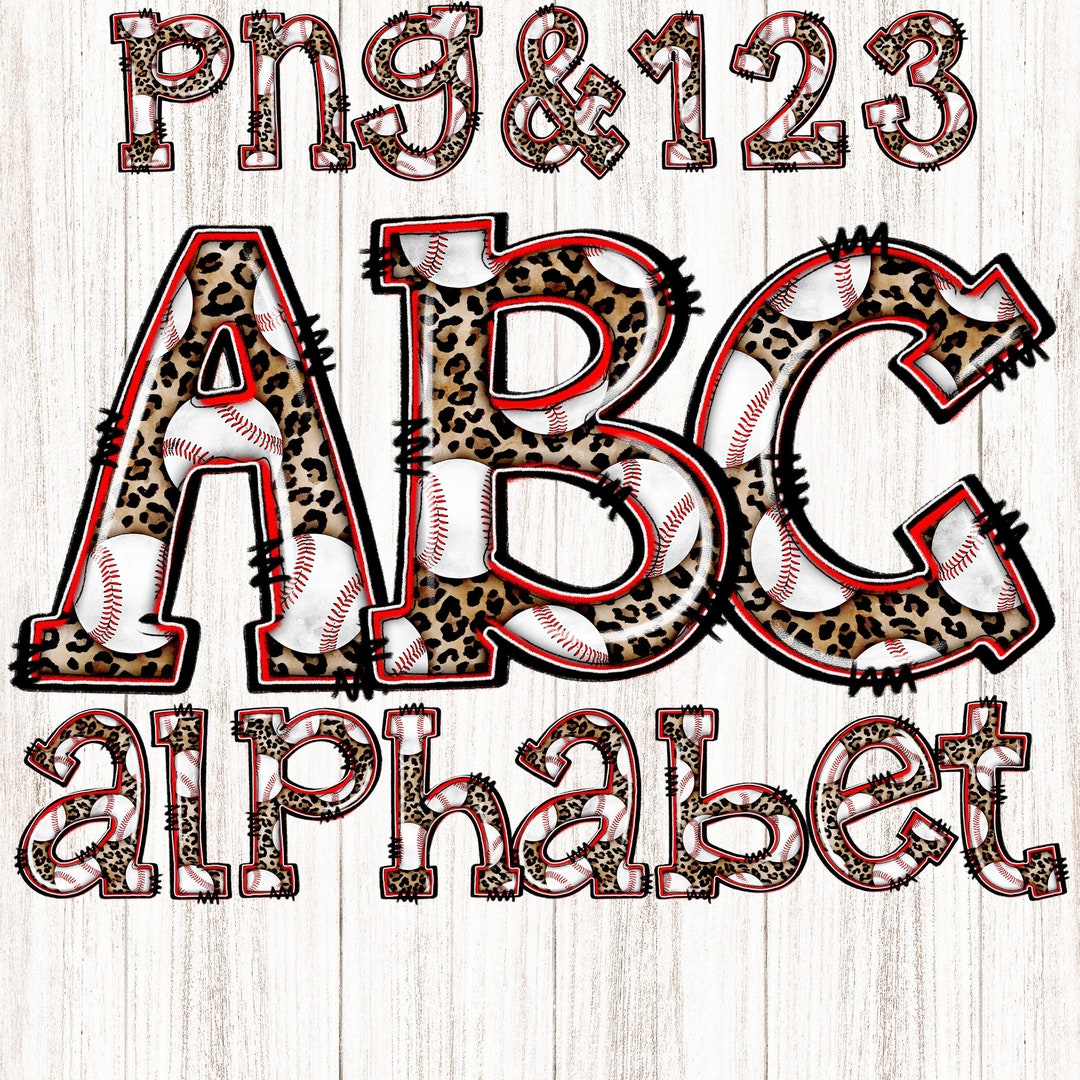Baseball Leopard Alphabet, Doodle Alpha PNG Set of Uppercase, Lowercase ...