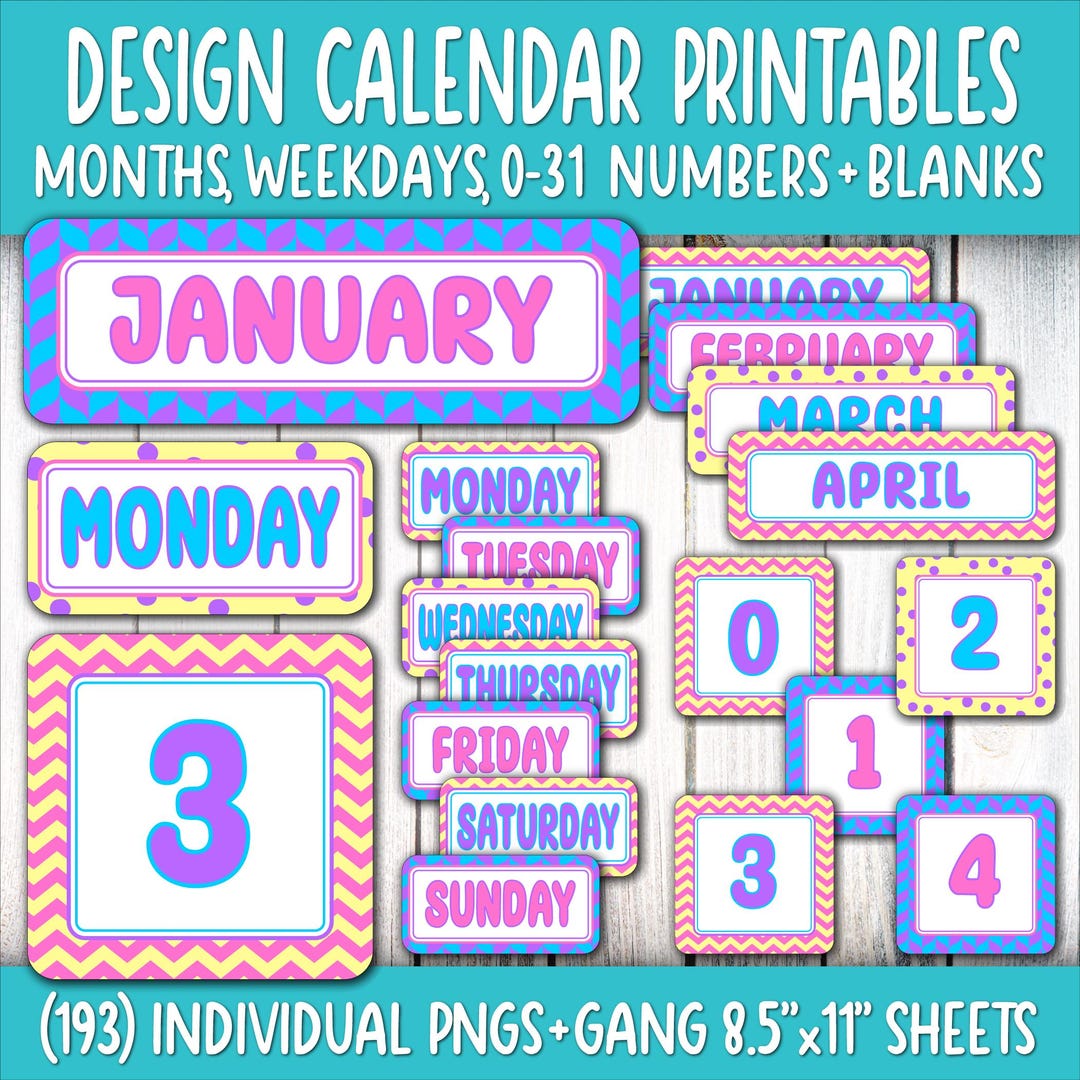 Wall Calendar - Standard - for Teachers | Geometric, Chevron, Polka Dot ...