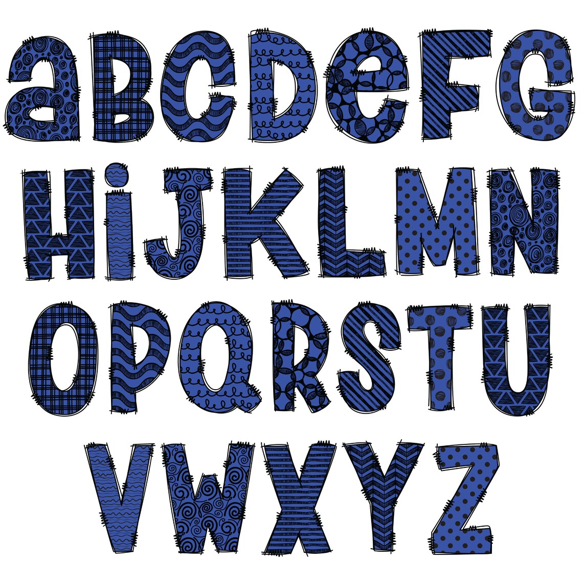 Digital Download Doodle Hand Drawn Blue and Black Multi | Etsy