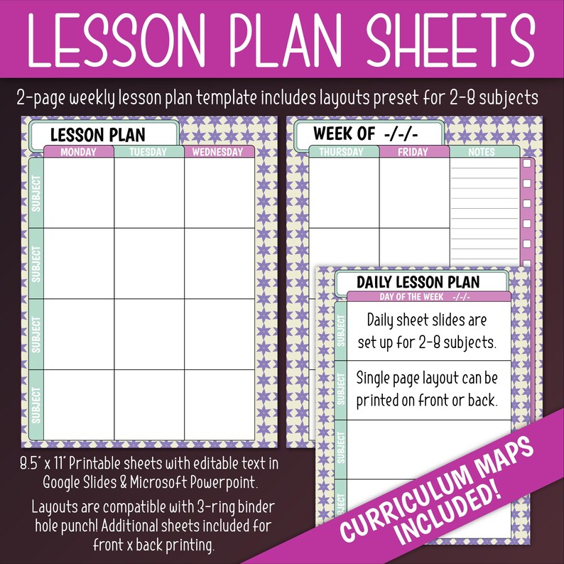 Lesson Plan Sheets & Curriculum Maps (editable) | Circles, Dots, Stars ...