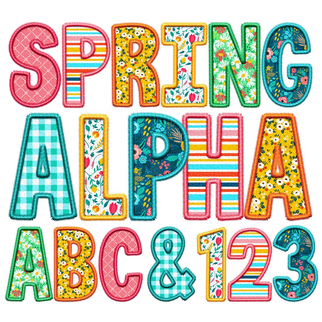 Spring Faux Embroidery PNG Alphabet Bundle, Easter Spring Floral ...