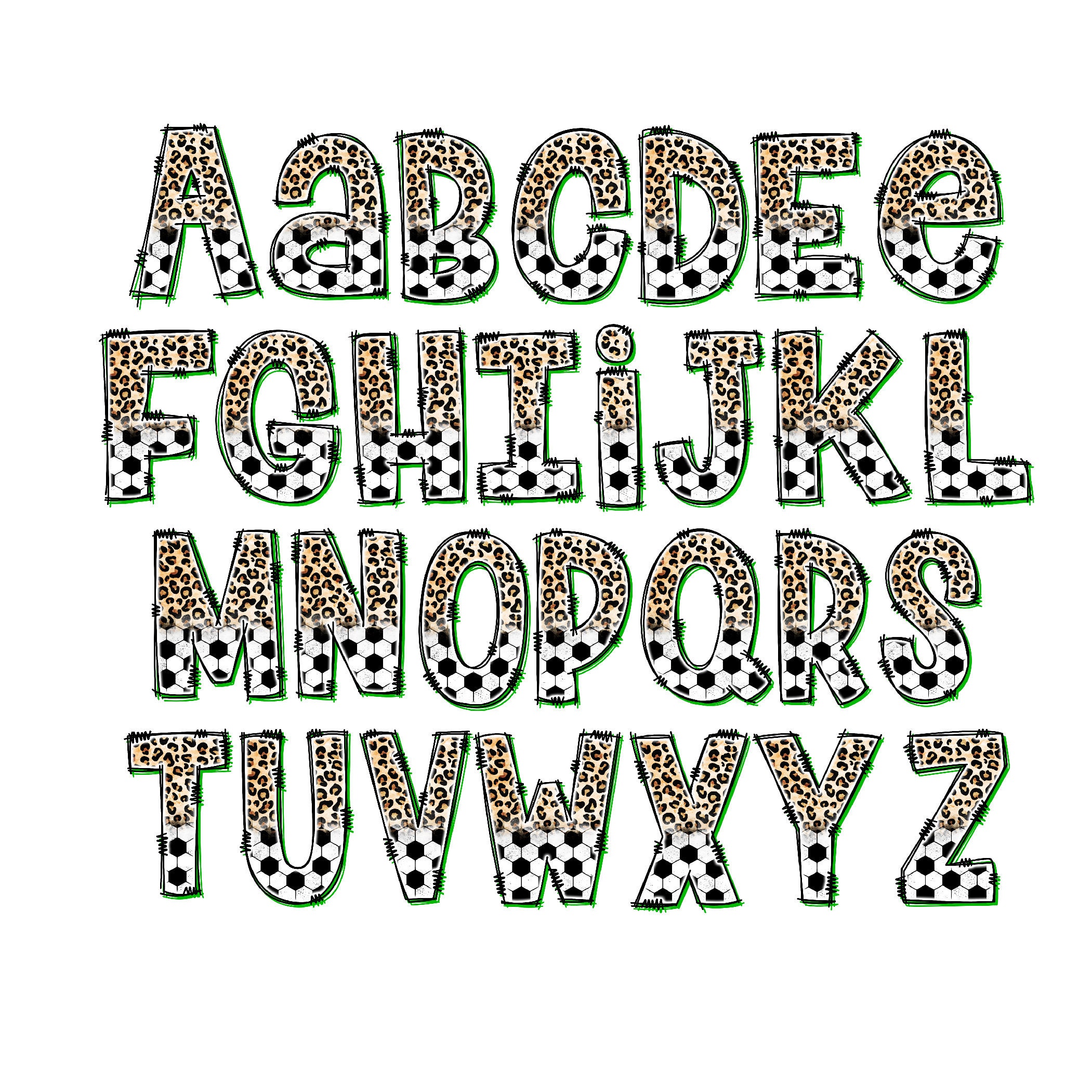 Soccer Football Letters PNG Leopard and Hexagonal Background | Etsy