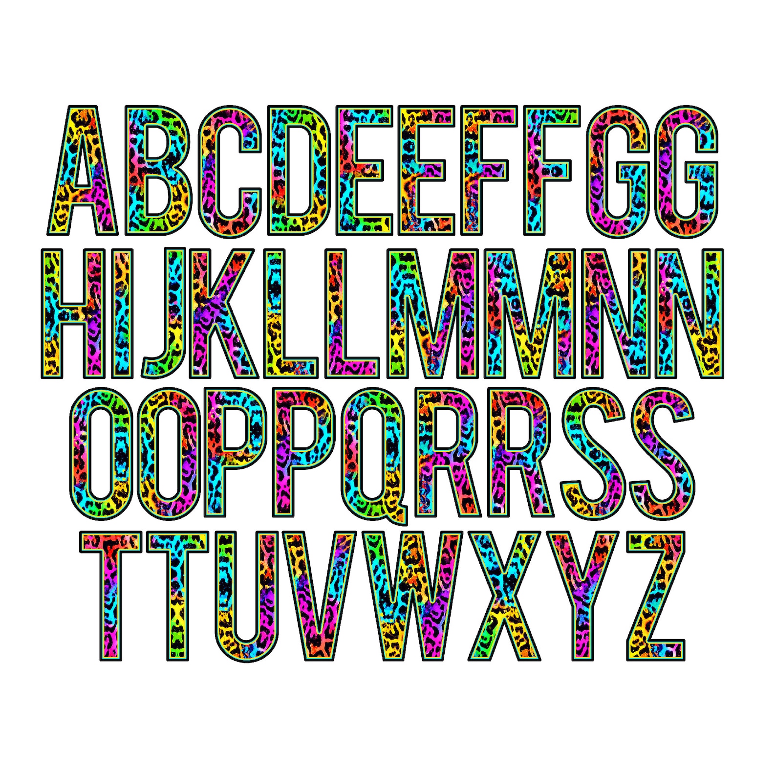 Leopard Rainbow Alphabet Cheetah Letters and Numbers PNG - Etsy