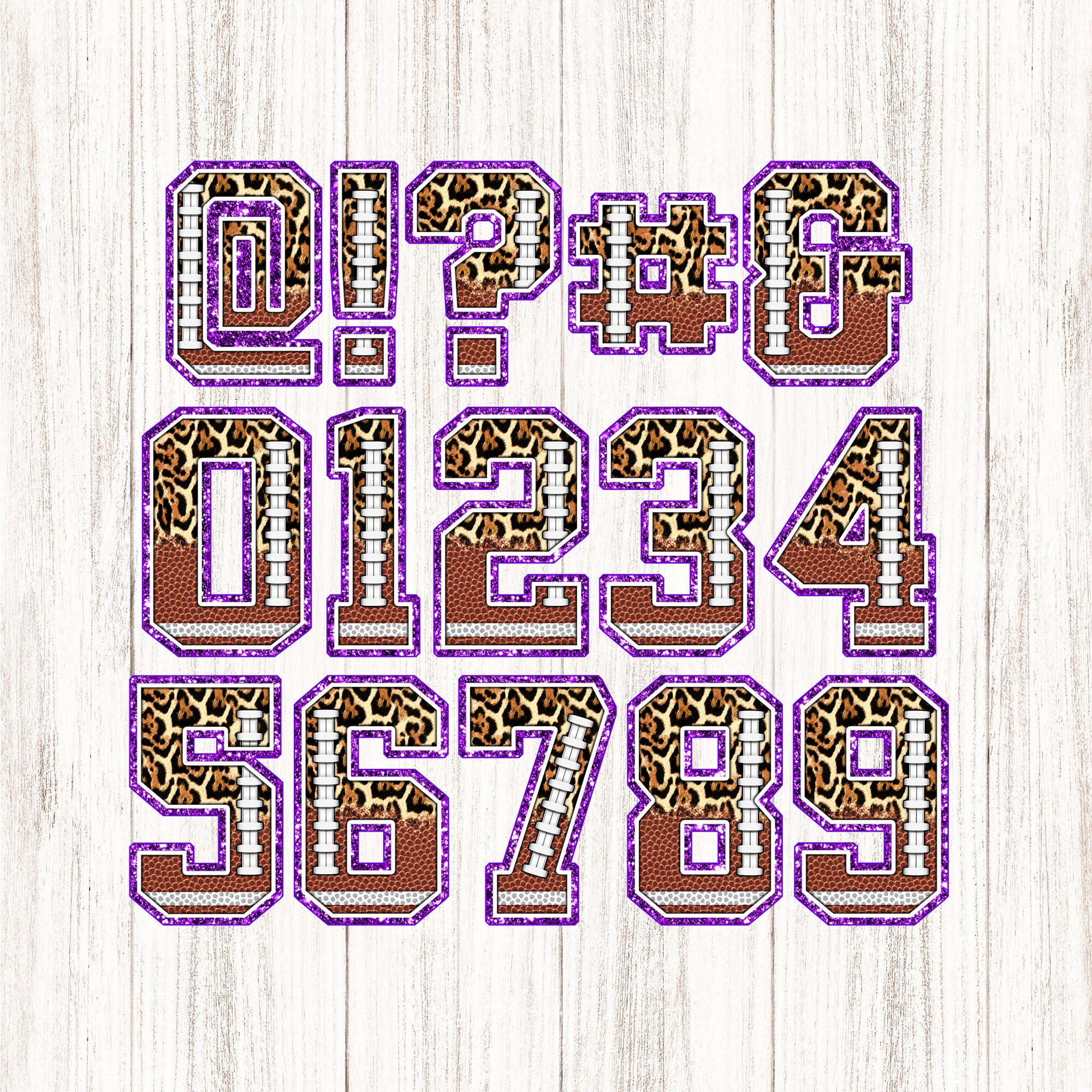Football Letters PNG, Purple Glitter Leopard & Laces Stitch, Background ...