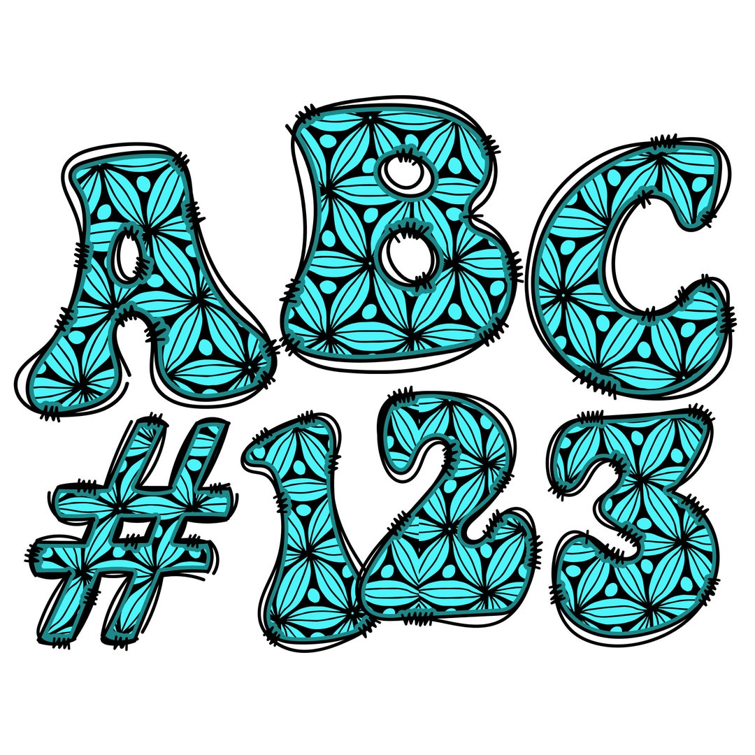 Digital Download | Doodle Retro AG - Teal Flower Vintage | Hand Drawn ...