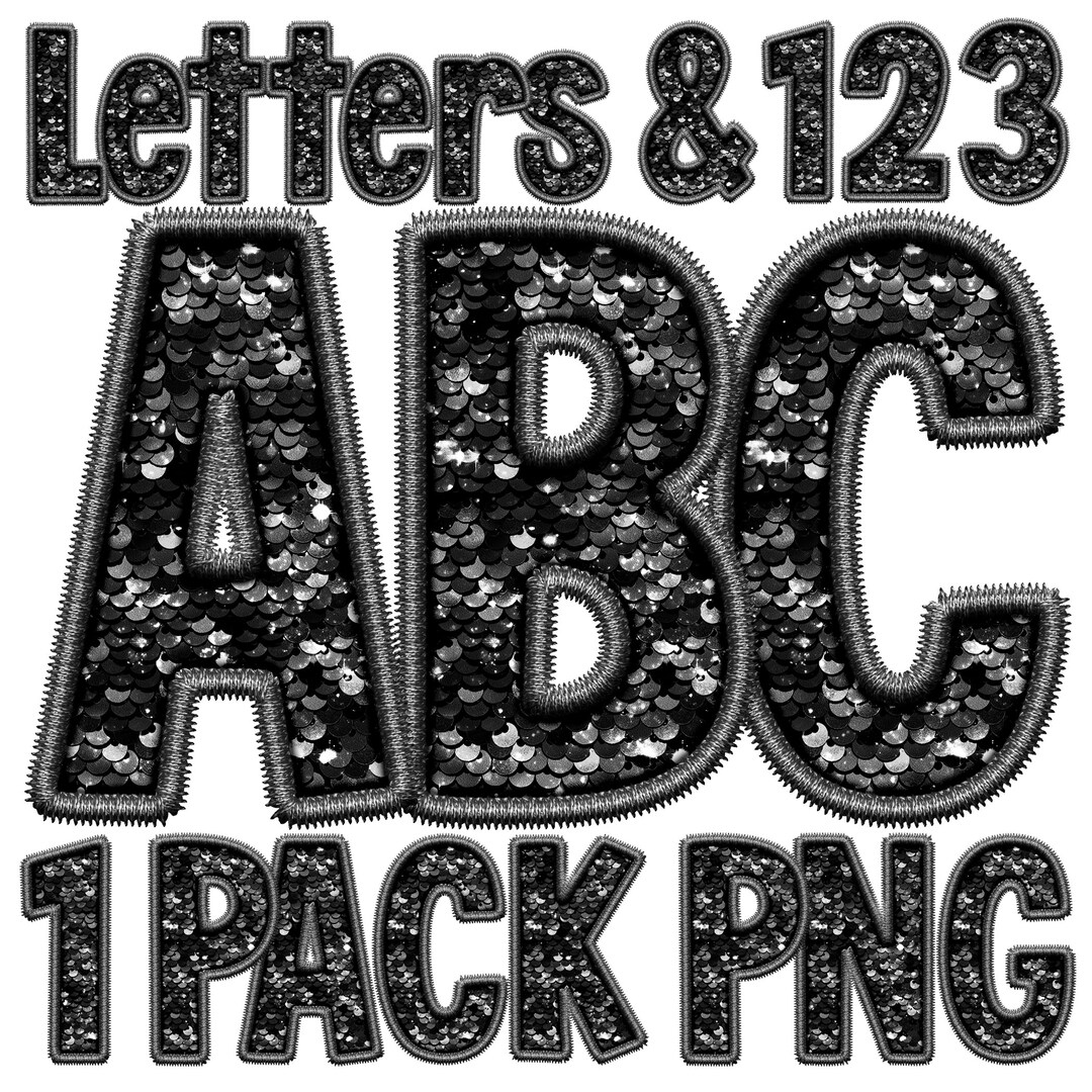 Black Sequin Alphabet, Sequin Fill Letters, Faux Embroidery Stitch ...