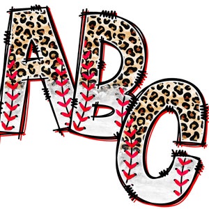 Baseball Letters PNG With Leopard and Baseball Stitching Background ...