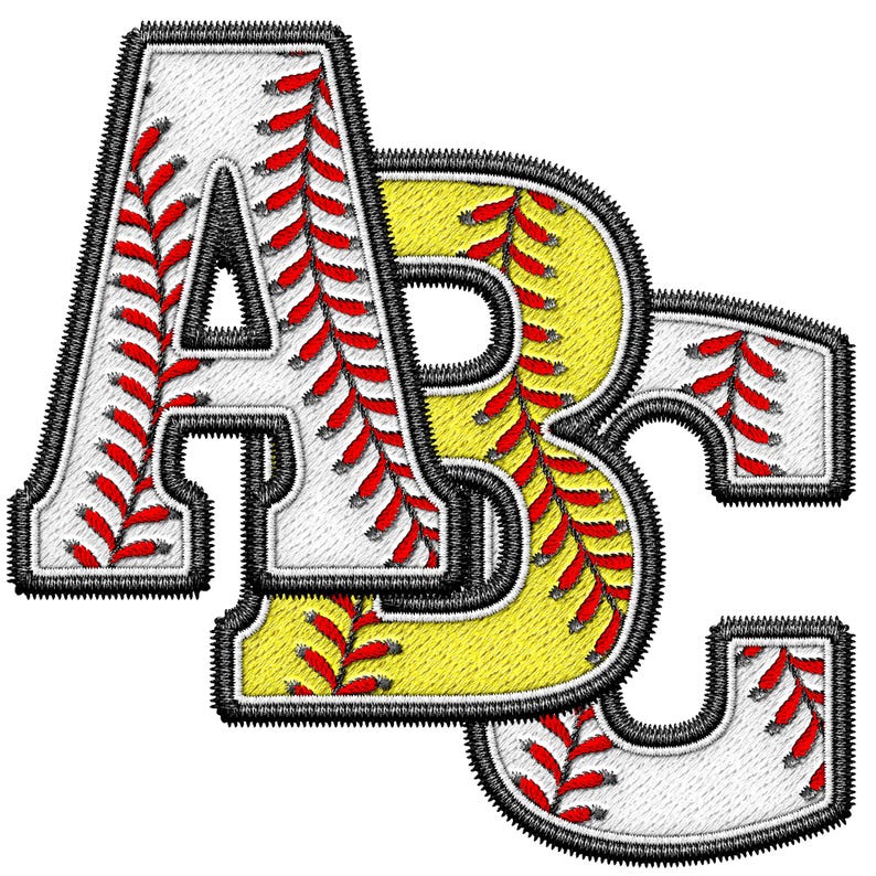 Baseball and Softball Alphabets, Faux Embroidery Boardwalk Stitch ...