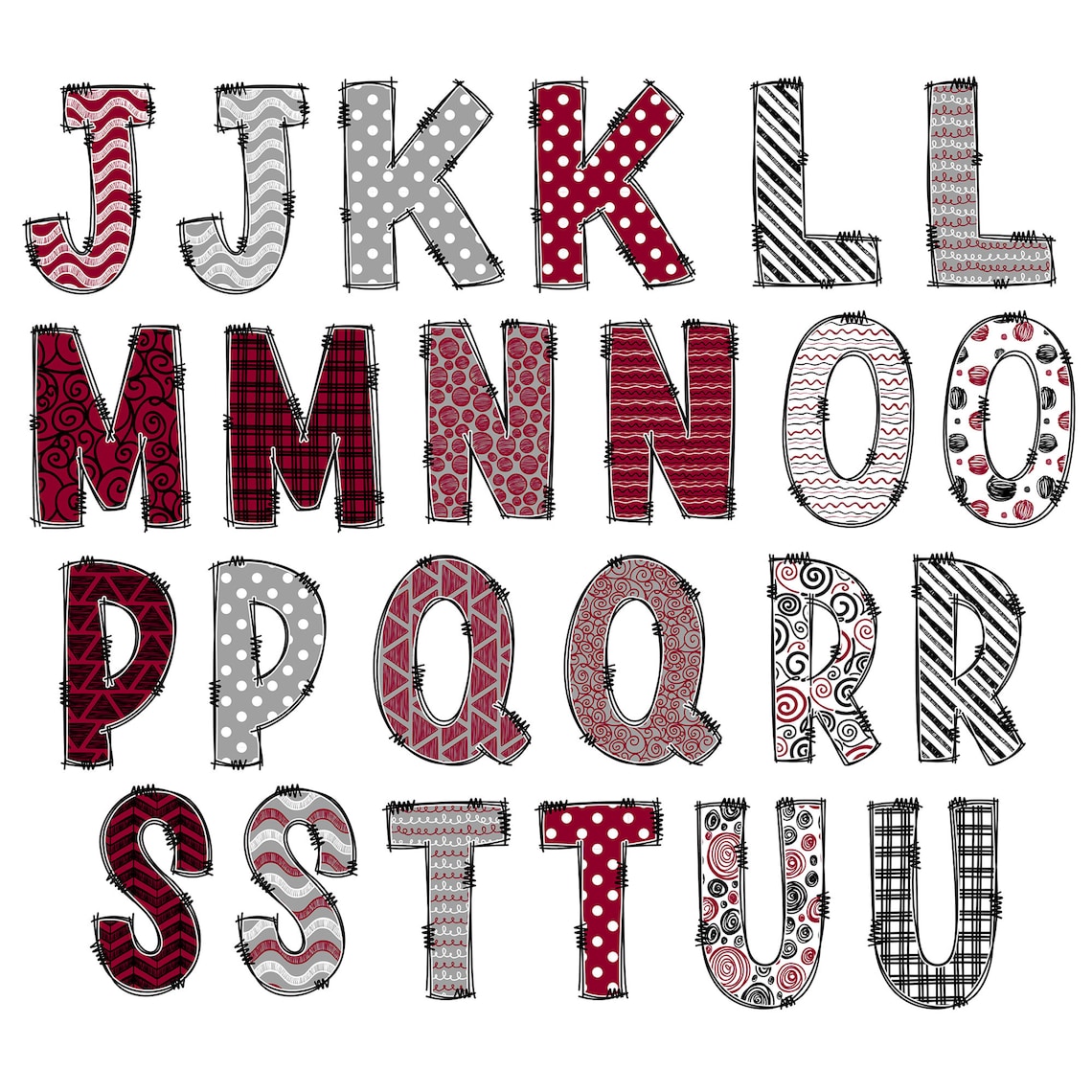 Double Doodle PNG Alphabet Bundle 2 Full Alphabets Maroon - Etsy