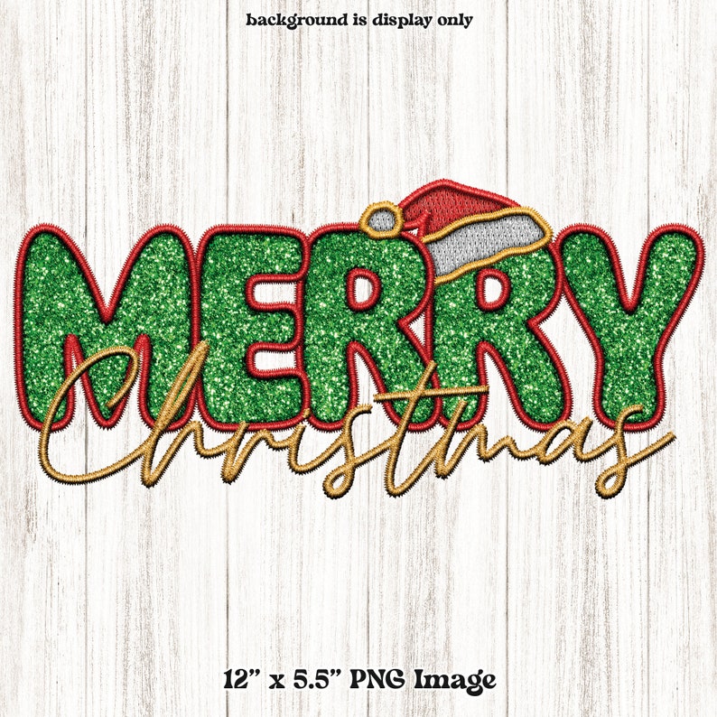 Merry Christmas PNG, Faux Embroidery, Digital Design, Clipart, Green ...