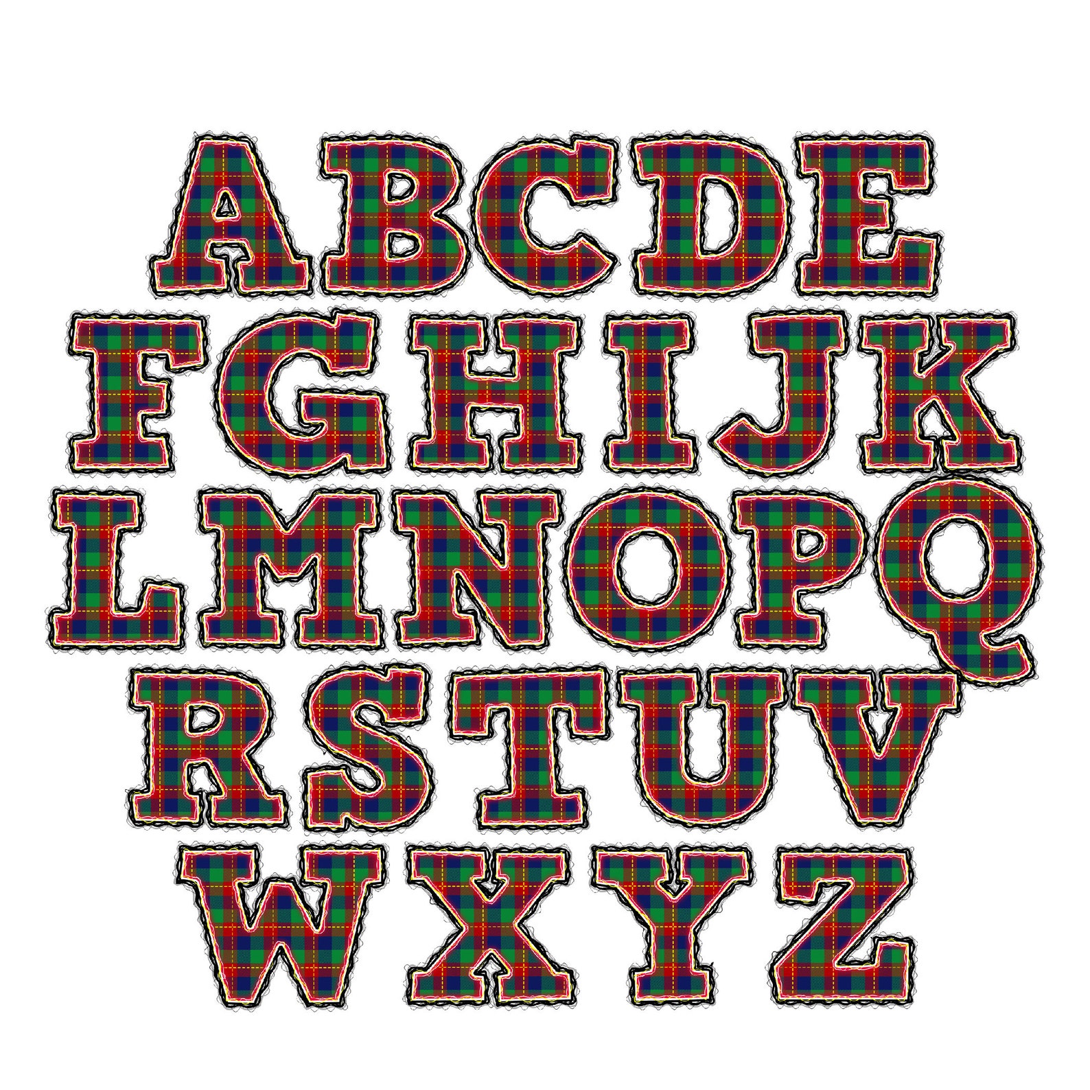 Gingham Clipart Letters Digital Christmas Checker Plaid | Etsy