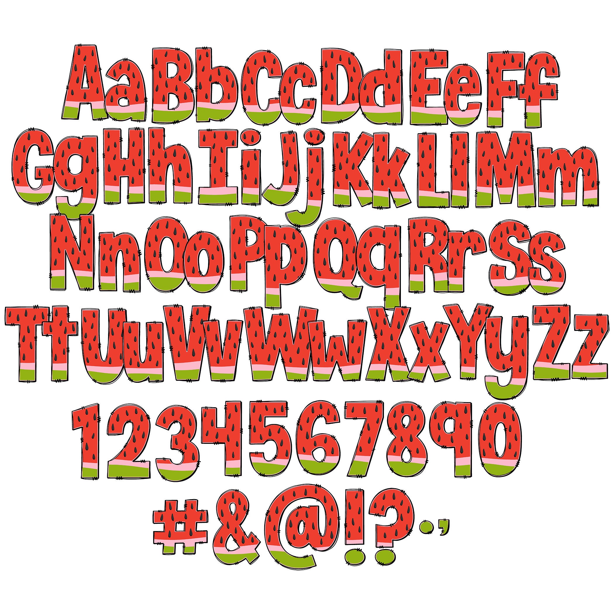 Watermelon Plaid Doodle Alphabet PNG, Basic Doodle V3, Sweet Summer ...