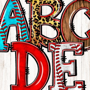 Baseball Alphabet 5 Pack Bundle PNG, Sublimation Doodle Letters Mix ...