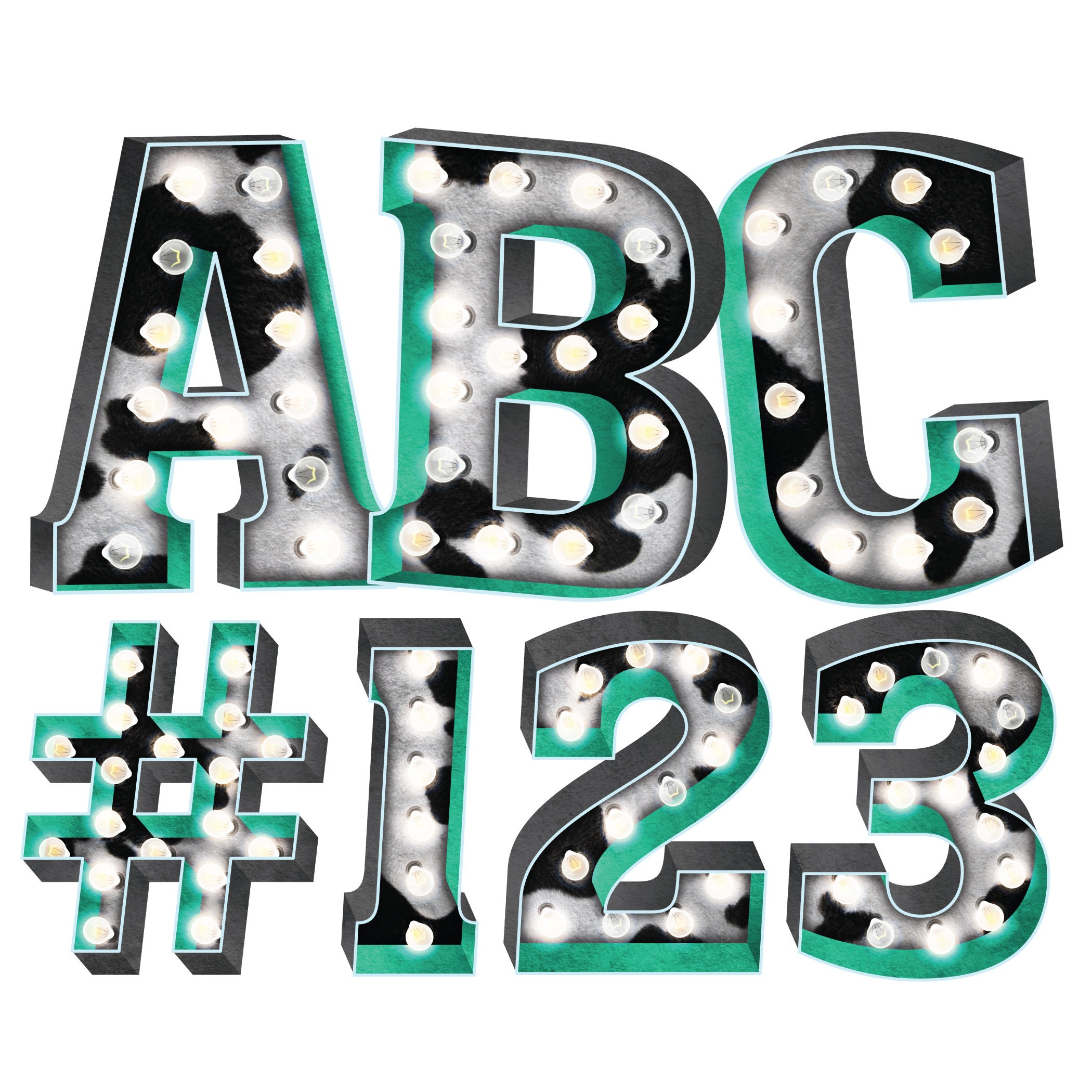 Digital Download | Faux Cow Print Rustic Marquee Letters and Numbers ...