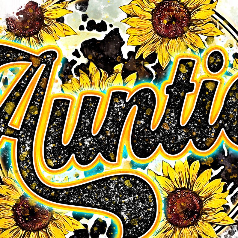 Auntie PNG - Cow Sunflower Print - Floral - Retro - Watercolor - Fall ...