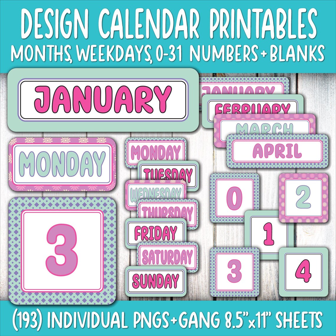 Wall Calendar - Standard - for Teachers | Flowers, Diamonds, Checkered ...