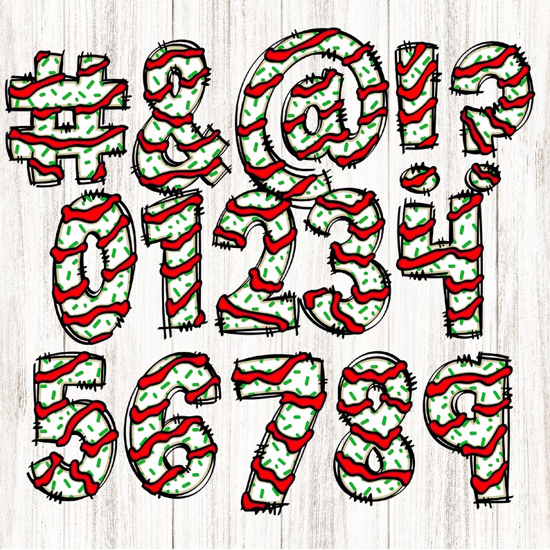 Tree Cake Alphabet PNG Bundle, Set of 3, White Brown Green Doodle ...