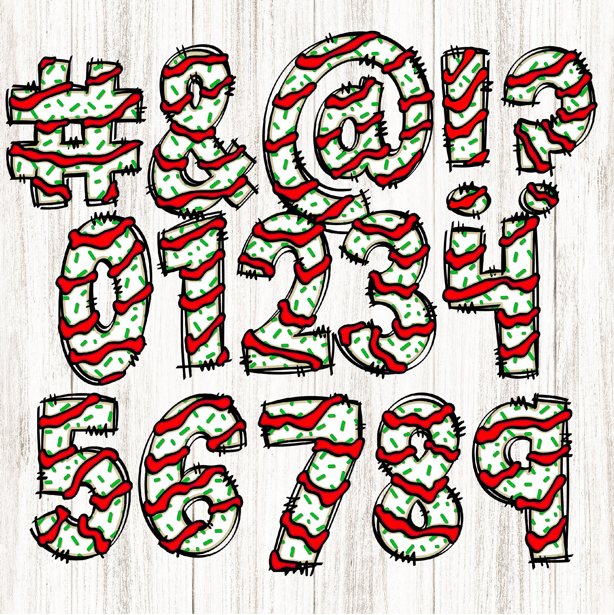 Tree Cake Alphabet PNG Bundle, Set of 3, White Brown Green Doodle ...