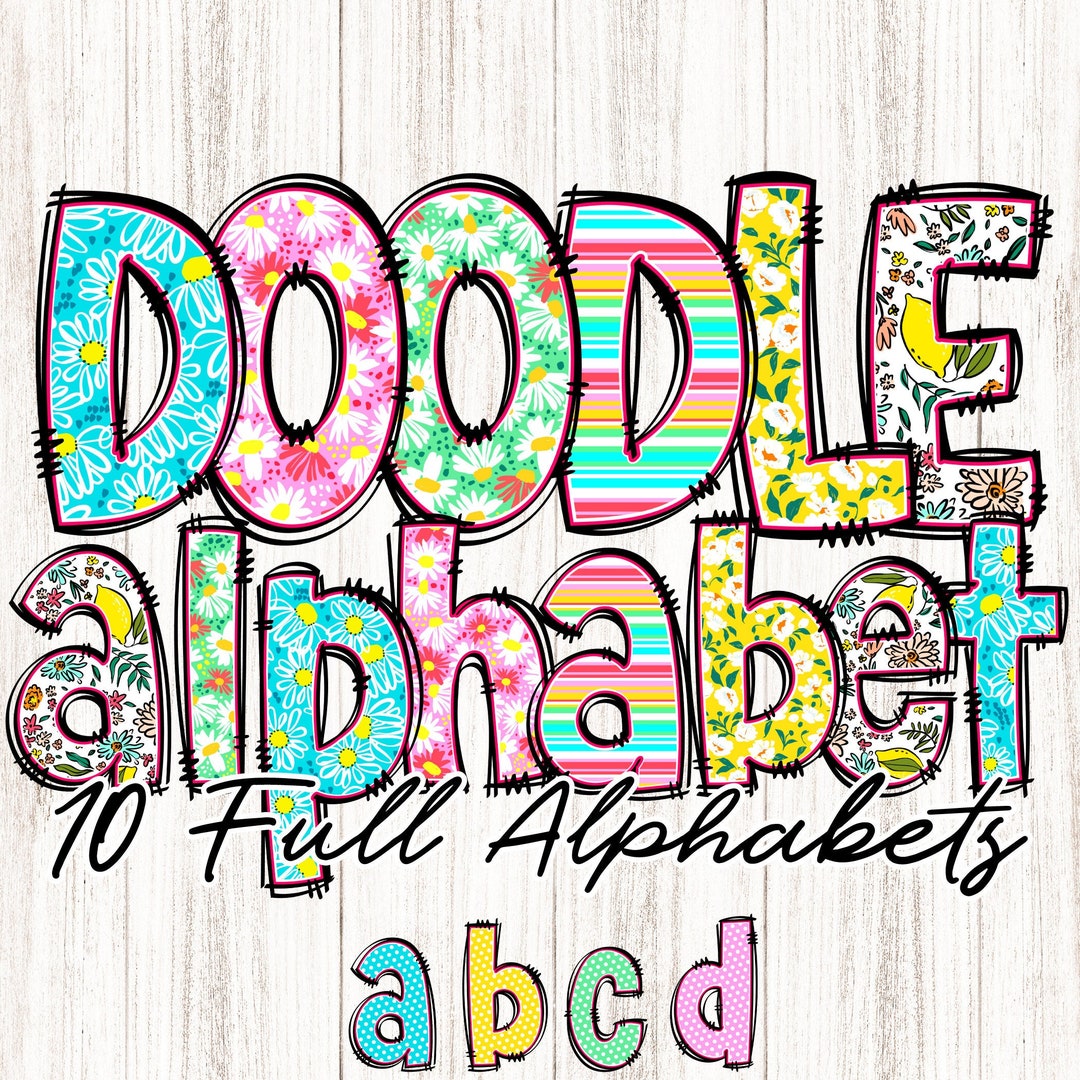 10 PNG Bundle Alphabet, Doodle Sets With Floral & Polka Dots Mix Match ...