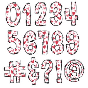 Hearts Uppercase Alphabet, Doodle Alphabet Letters & Numbers White With ...