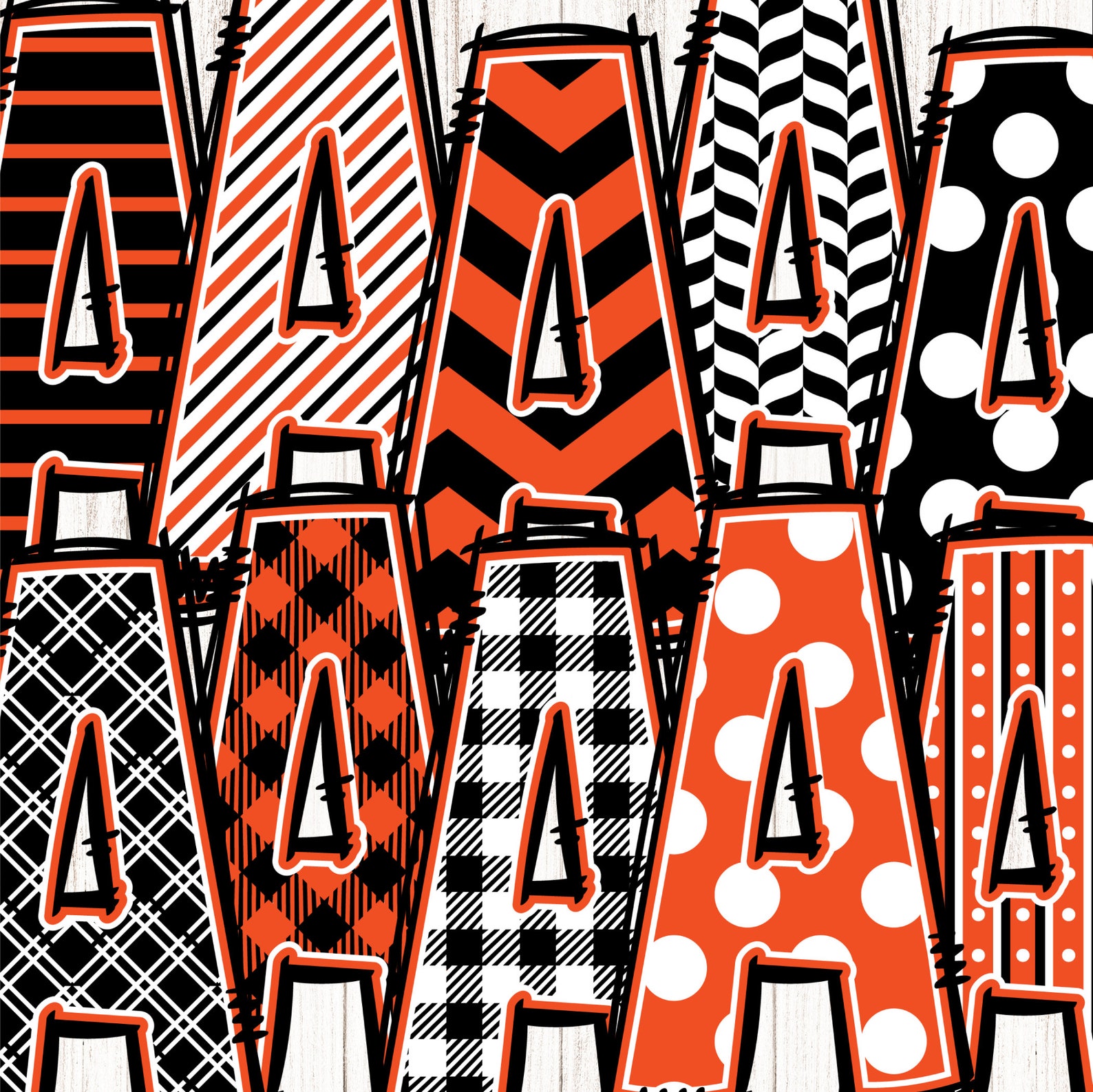 Big Pattern Alphabet Bundle, 20 Sets, Funky Plaid Polka Dot Chevron ...