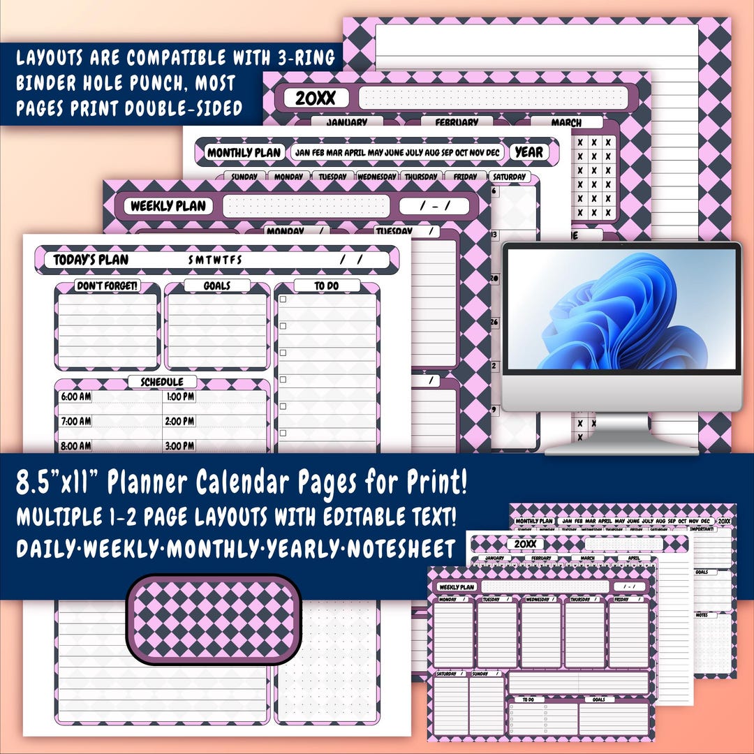 Calendar Pack - Editable Daily | Weekly | Monthly | Yearly | Pink and ...