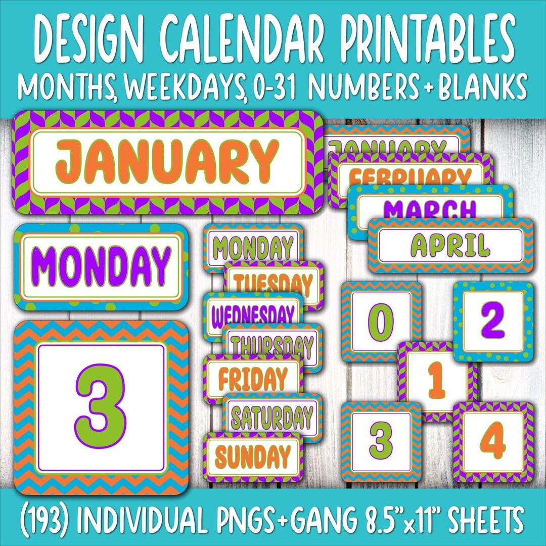 Wall Calendar - Standard - for Teachers | Geometric, Chevron, Polka Dot ...