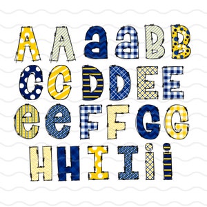 Doodle Alphabet in Navy Blue, Yellow Gold, 2 Sets of Letters With ...