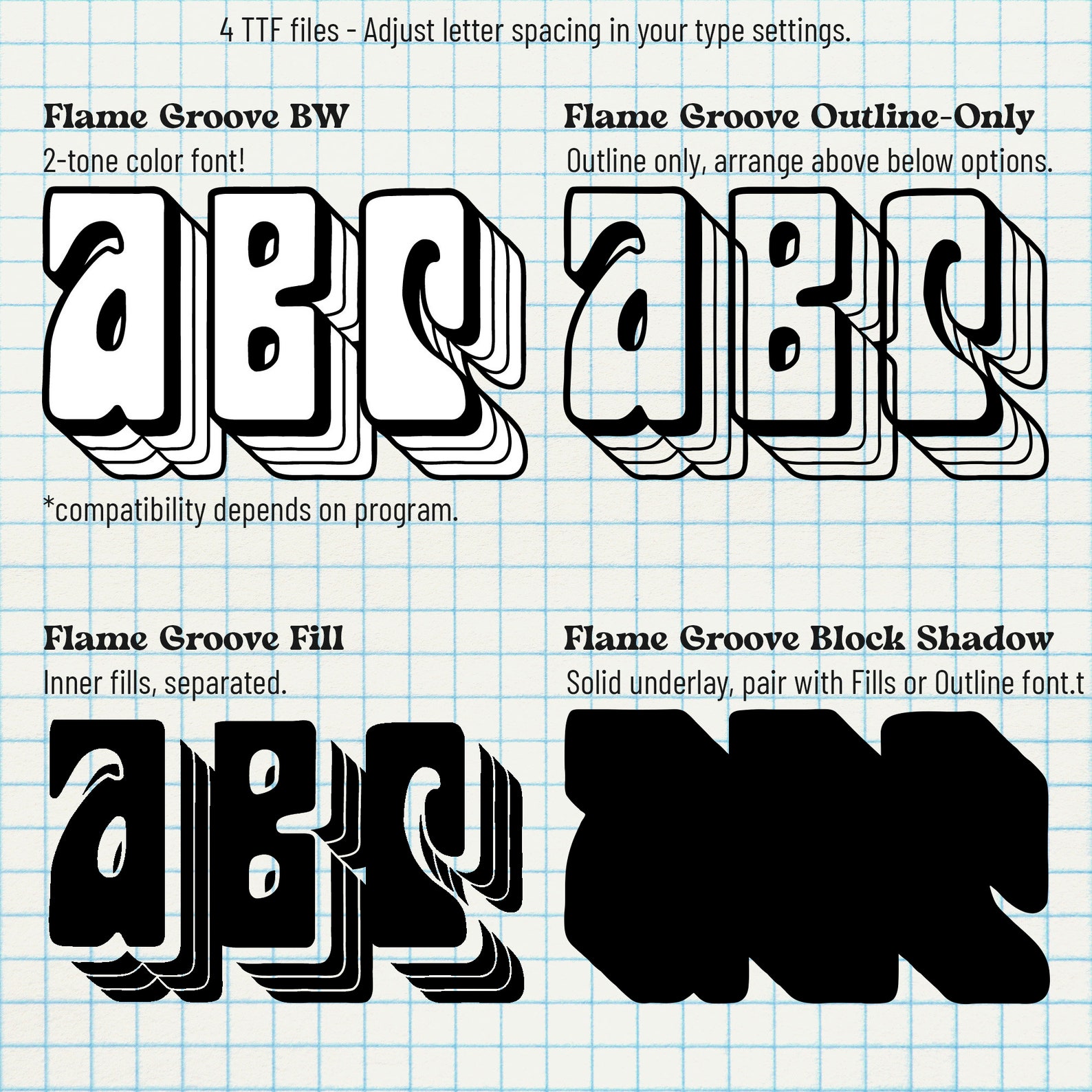 Groovy Shadow Font | Pngs, SVG, Psd + More Design Files | 4 TTF Fonts ...