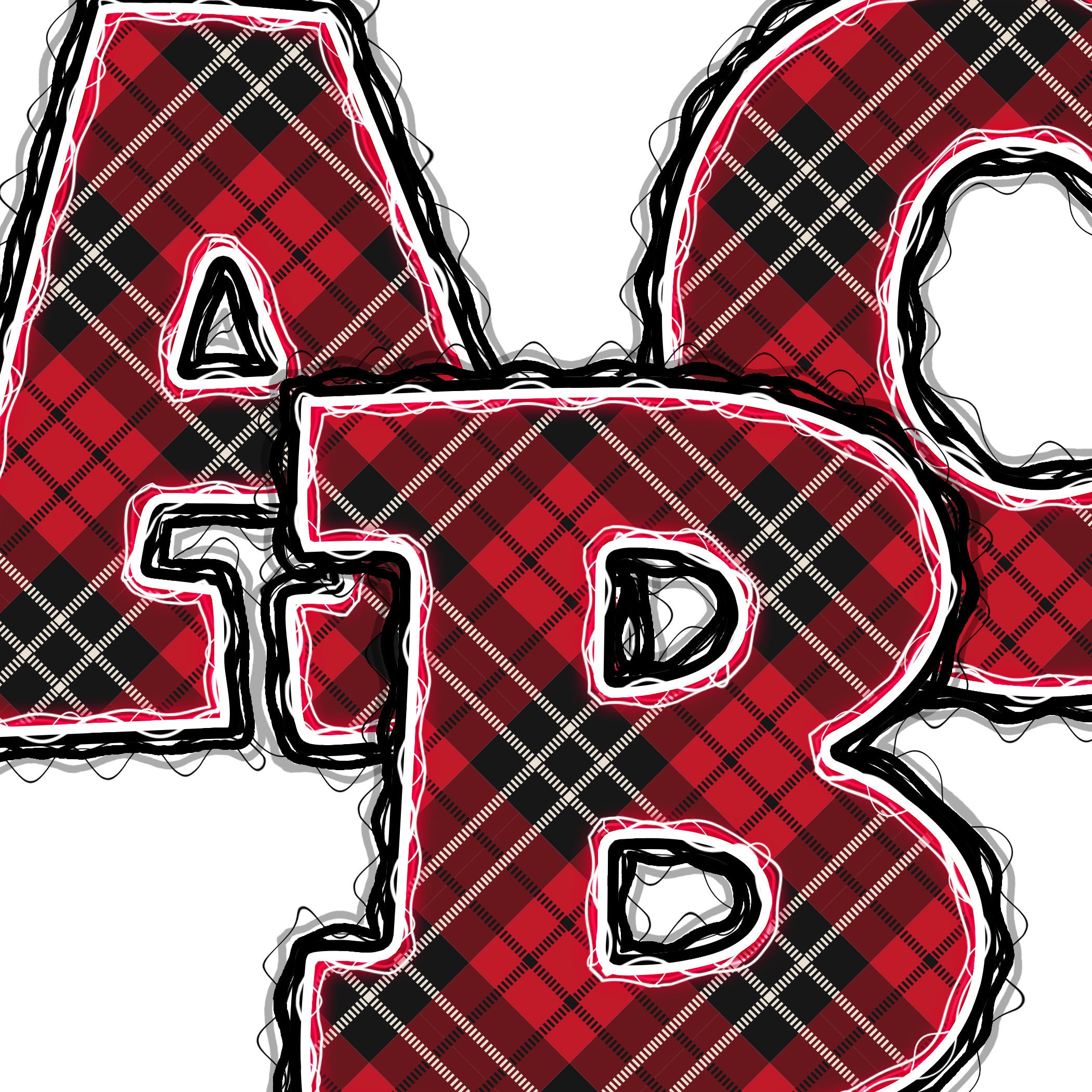 Digital Sketchy PNG Plaid Alphabet Red Black White Plaid - Etsy