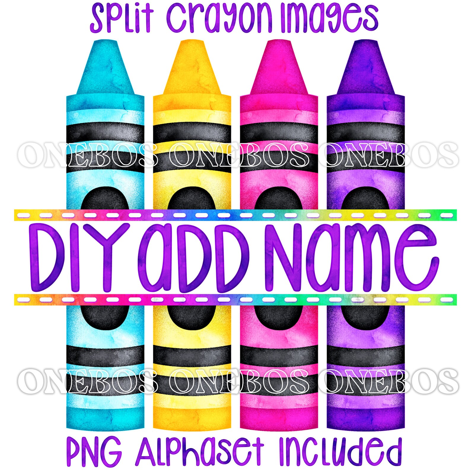 Split Crayon Watercolor PNG for Monogram Pastel Rainbow Make - Etsy