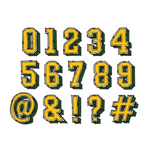 Digital Doodle PNG | Varsity Alphabet & Numbers Bundle in Gold and ...