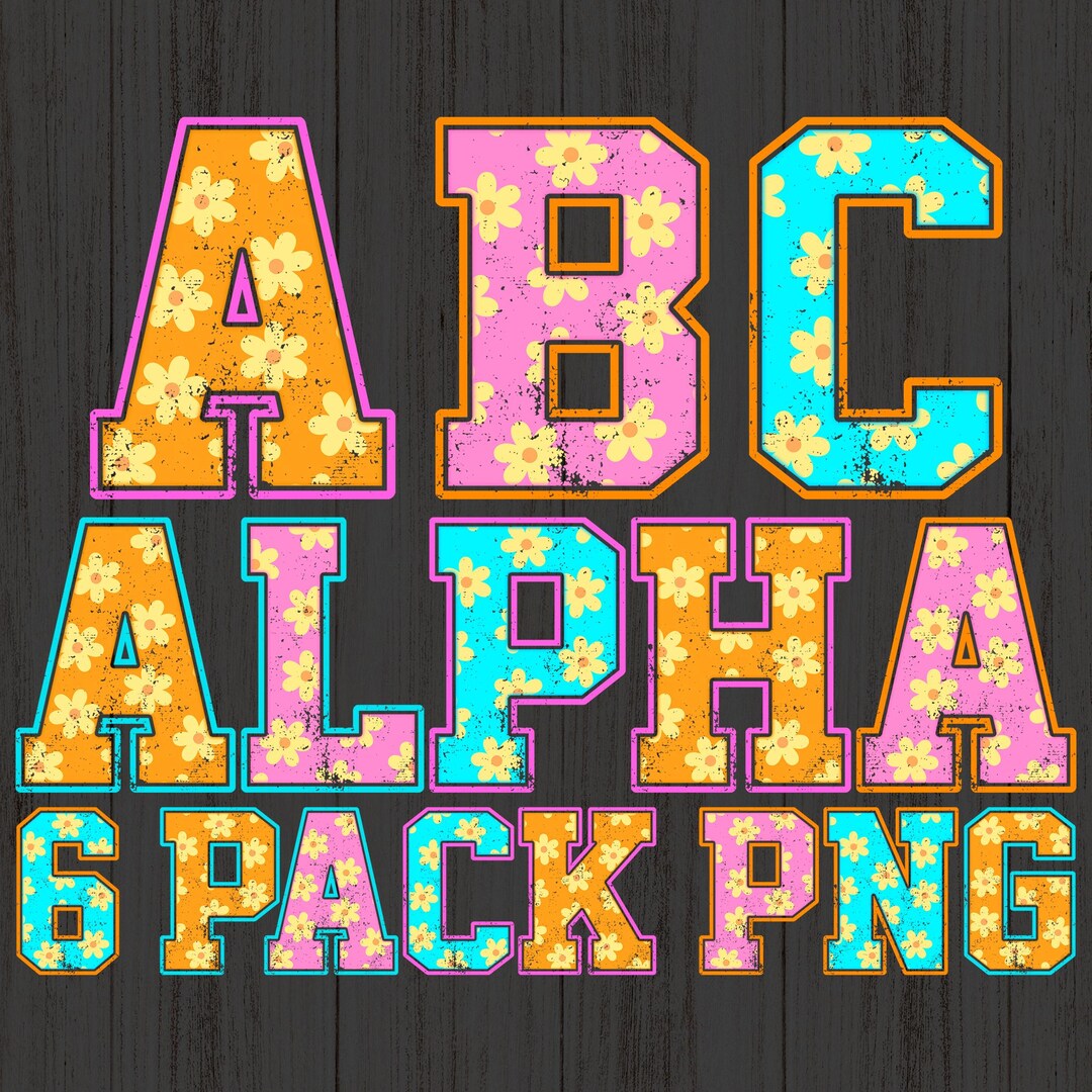 Summer Floral Alphabet PNG, Distressed Grunge Varsity PNG Pack ...