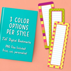 Digital Bookmarks (printable), Clipart Bundle Set of 12 | Lined & Blank ...